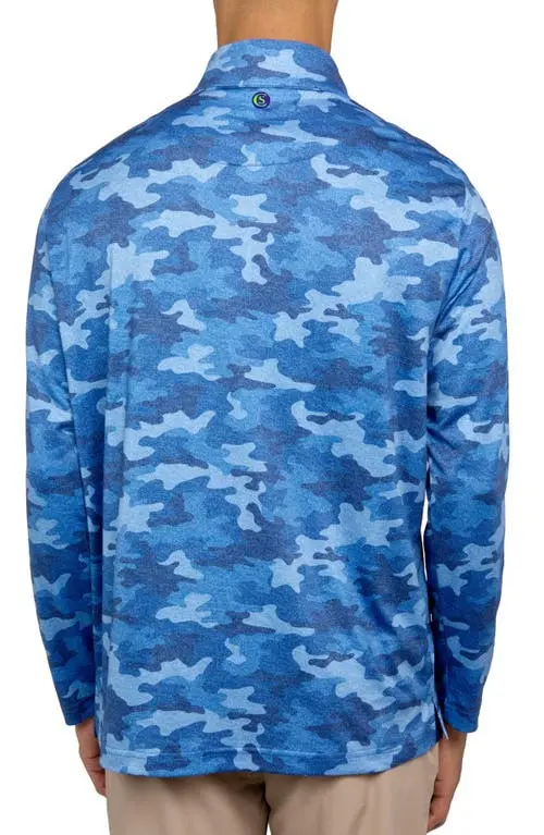 CON.STRUCT Regular Fit Camo Print Recycled Performance Quarter Zip - Navy/blue