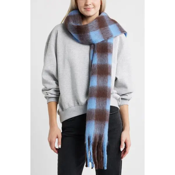 Bp. Fringe Blanket Scarf - Blue- Brown Plaid