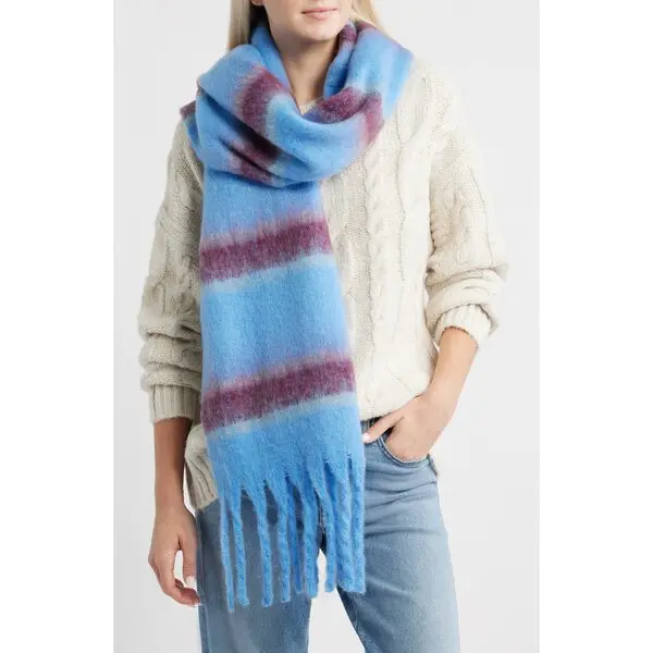 Bp. Fringe Blanket Scarf - Blue/burgundy Stripe