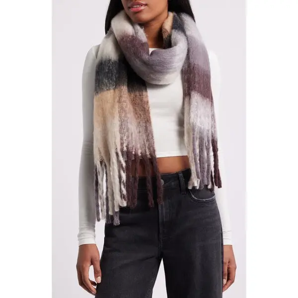 Bp. Fringe Blanket Scarf - Brown Plaid