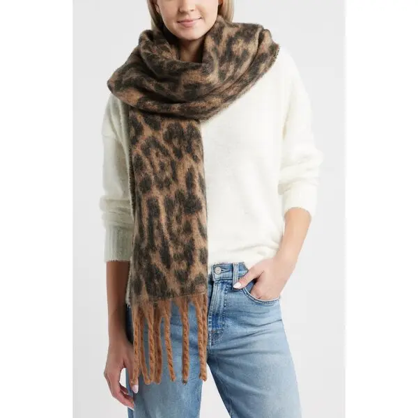 Bp. Fringe Blanket Scarf - Leopard