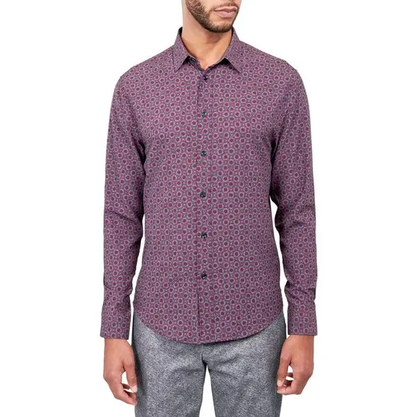 BROOKLYN BRIGADE Slim-fit Medallion Performance Long Sleeve Shirt - Plum