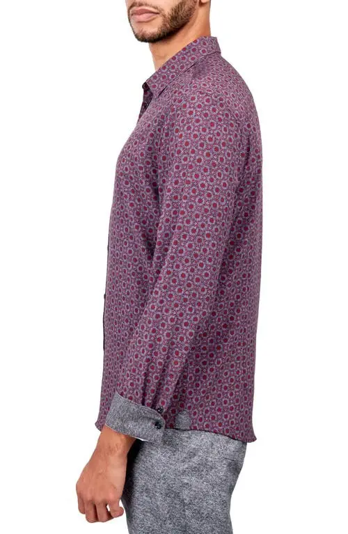 BROOKLYN BRIGADE Slim-fit Medallion Performance Long Sleeve Shirt - Plum