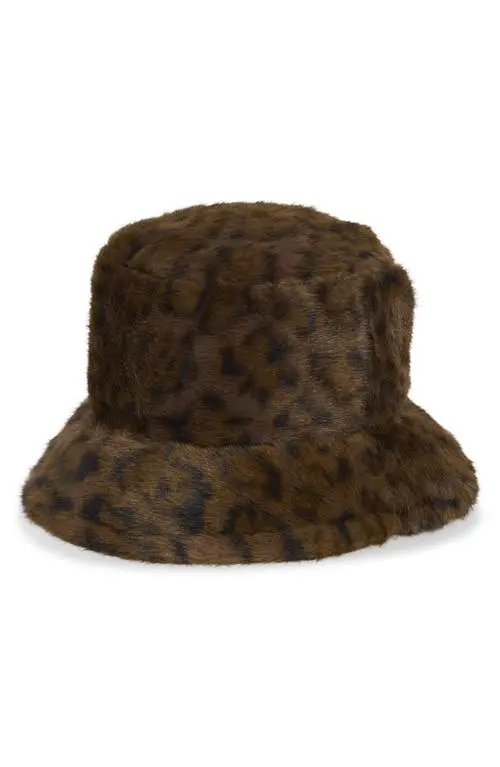 Bp. Faux Fur Bucket Hat - Brown Leopard