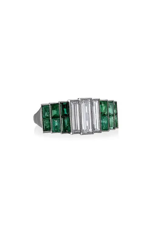 MINDI MOND Icon Baguette Diamond & Colombian Emerald Band - Platinum