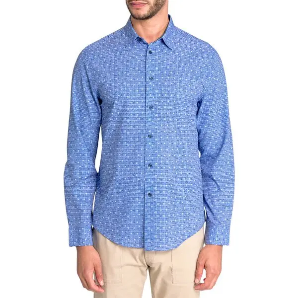 BROOKLYN BRIGADE Slim Fit Denim Dot Recycled 4-way Stretch Performance Long Sleeve Shirt - Blue