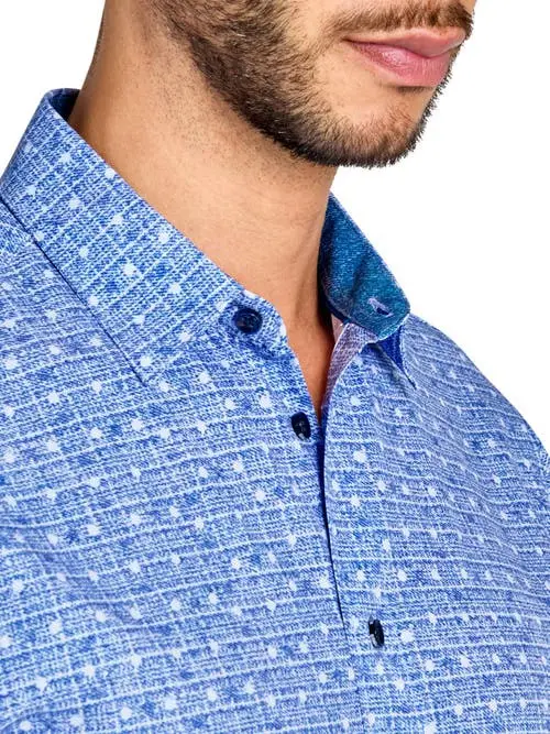 BROOKLYN BRIGADE Slim Fit Denim Dot Recycled 4-way Stretch Performance Long Sleeve Shirt - Blue