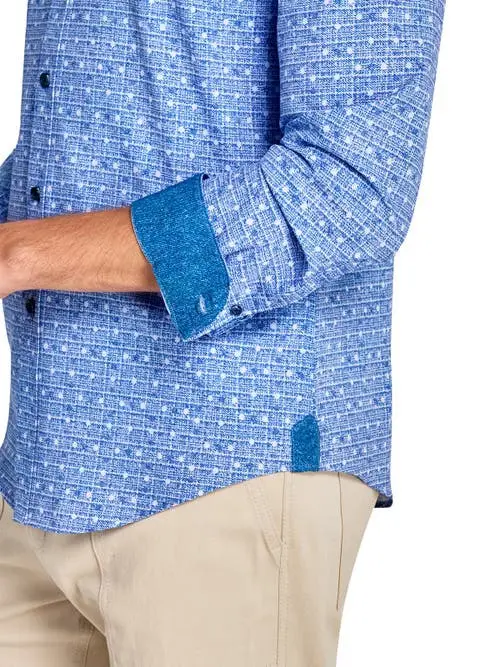 BROOKLYN BRIGADE Slim Fit Denim Dot Recycled 4-way Stretch Performance Long Sleeve Shirt - Blue