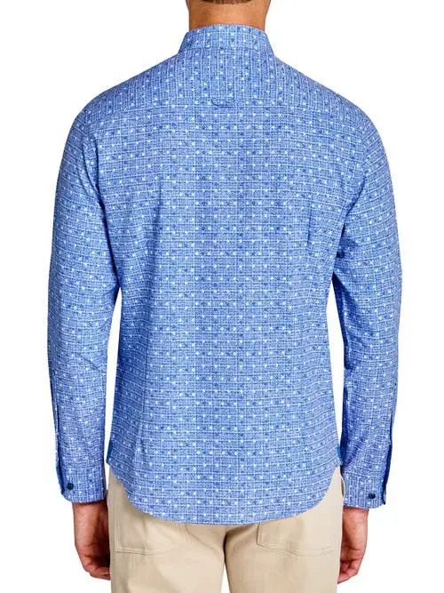 BROOKLYN BRIGADE Slim Fit Denim Dot Recycled 4-way Stretch Performance Long Sleeve Shirt - Blue