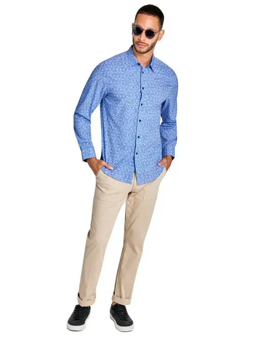BROOKLYN BRIGADE Slim Fit Denim Dot Recycled 4-way Stretch Performance Long Sleeve Shirt - Blue