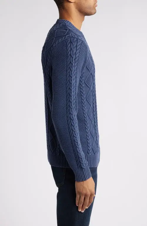 SCHOTT Stonewash Cable Stitch Sweater - Navy