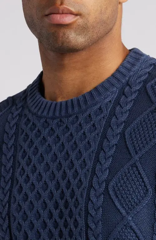 SCHOTT Stonewash Cable Stitch Sweater - Navy