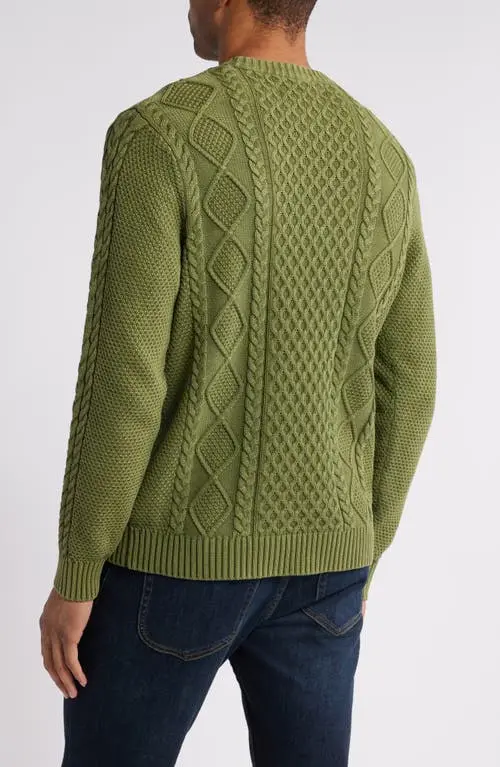 SCHOTT Stonewash Cable Stitch Sweater - Olive