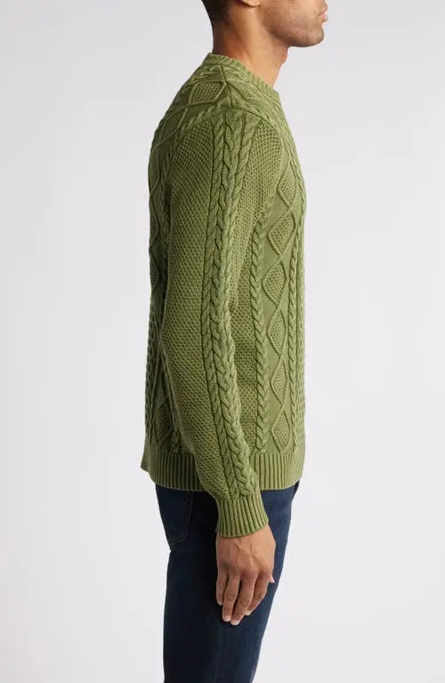 SCHOTT Stonewash Cable Stitch Sweater - Olive