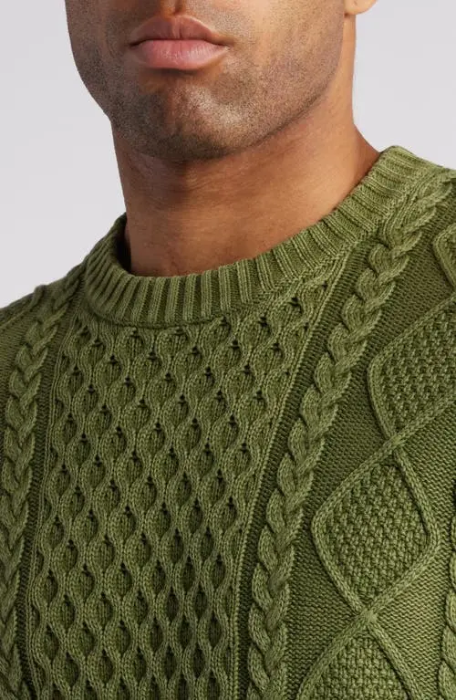 SCHOTT Stonewash Cable Stitch Sweater - Olive