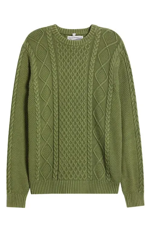 SCHOTT Stonewash Cable Stitch Sweater - Olive