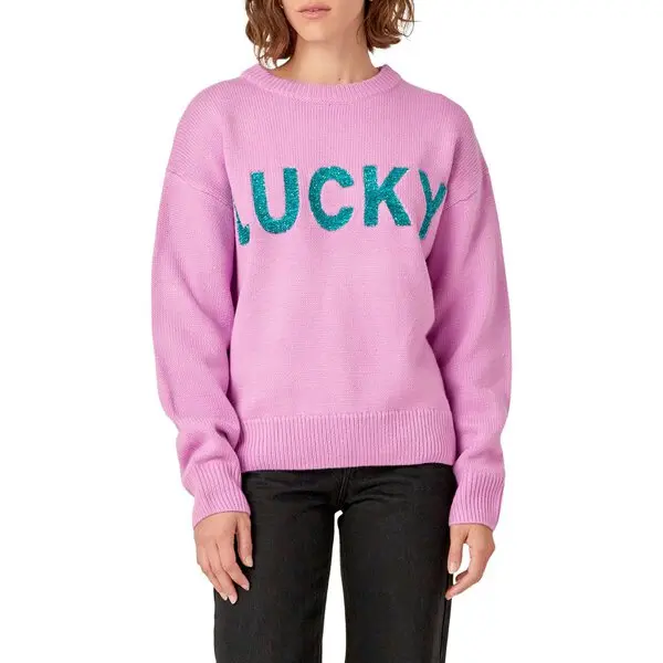 English Factory Glitter Lettering Sweater - Pink