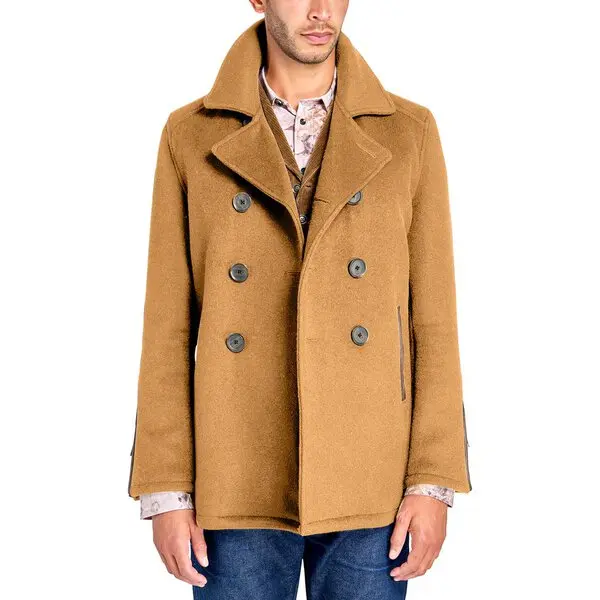 BROOKLYN BRIGADE Wool Blend Double Breasted Pea Coat