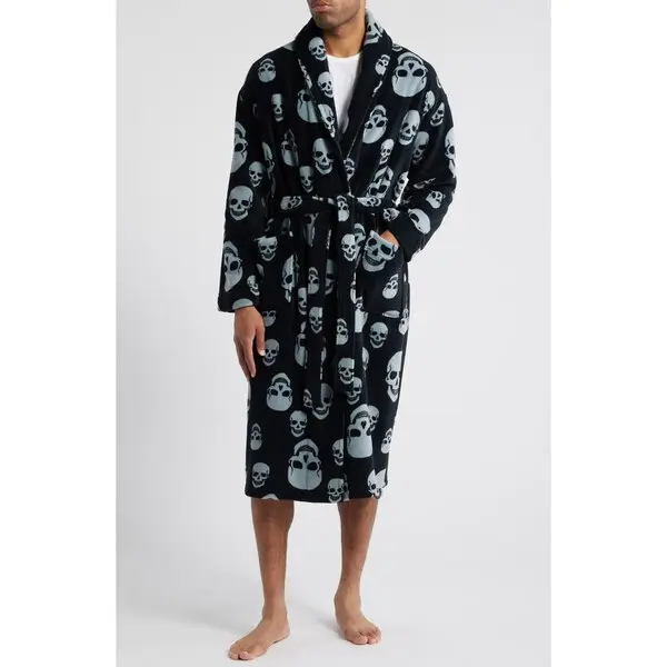 Majestic International High Note Print Plush Shawl Robe - Skull