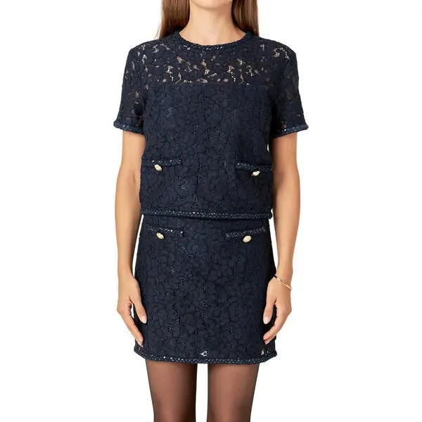 English Factory Lace & Sequin Top