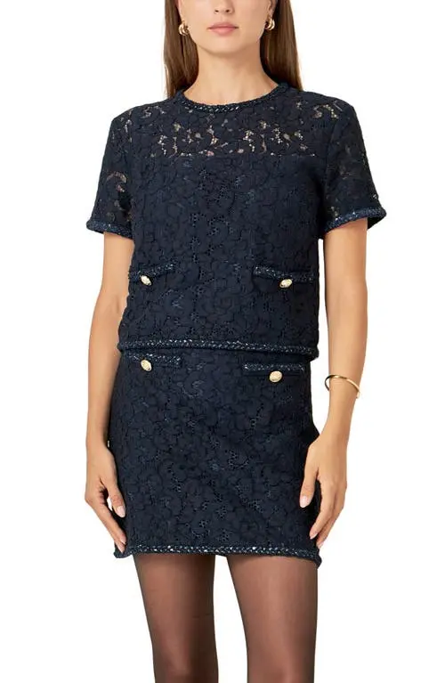 English Factory Lace & Sequin Top