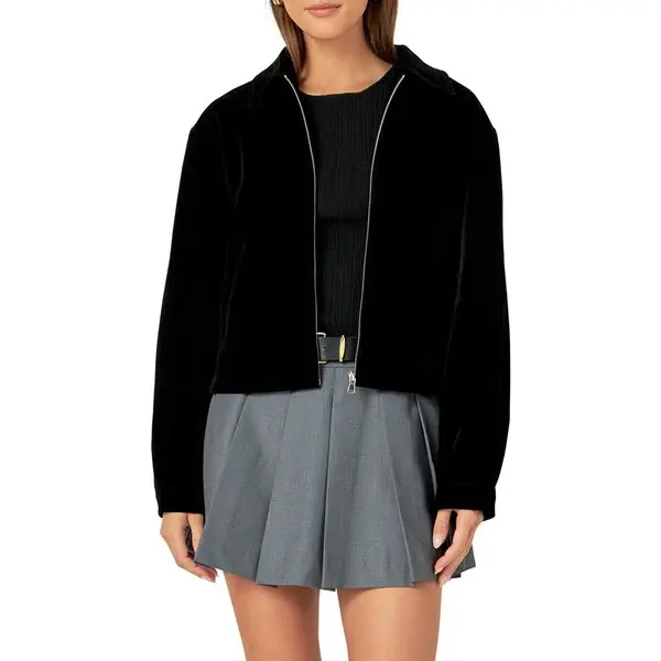 English Factory Velvet Bomber Jacket - Black