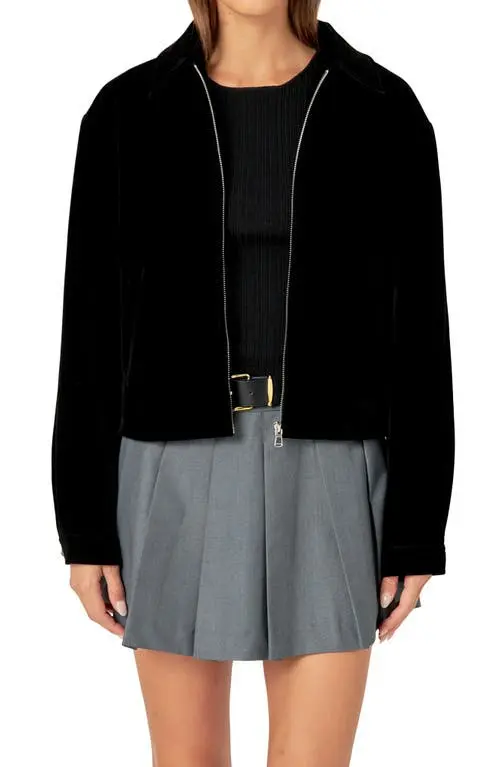 English Factory Velvet Bomber Jacket - Black