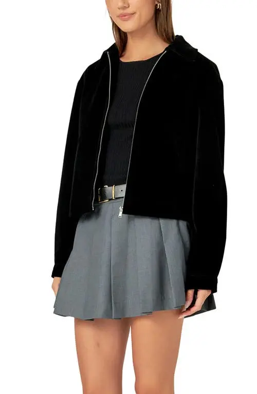 English Factory Velvet Bomber Jacket - Black