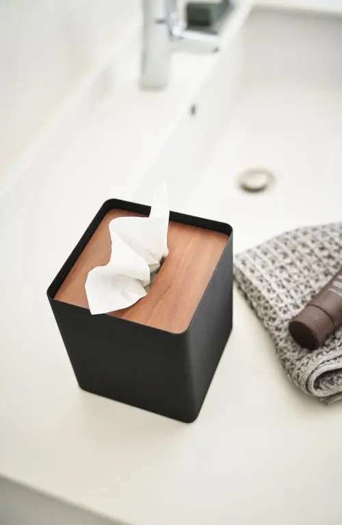 YAMAZAKI Square Tissue Box Case - Walnut