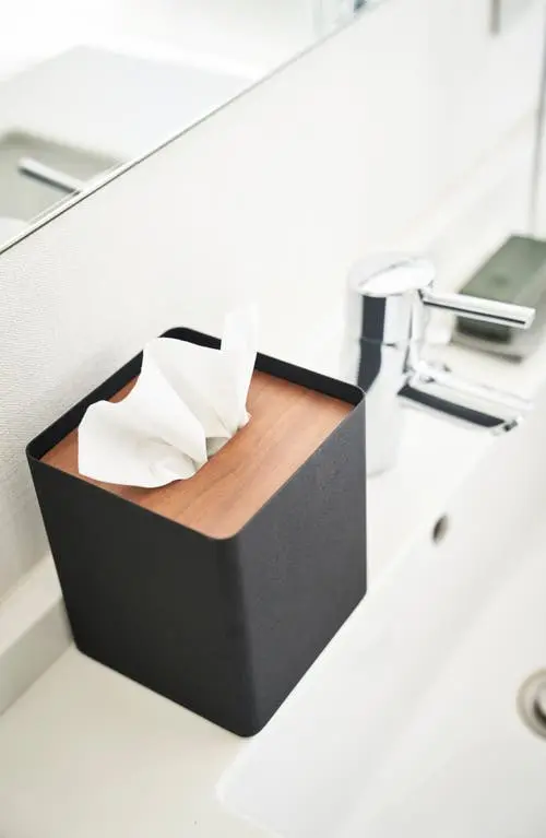 YAMAZAKI Square Tissue Box Case - Walnut