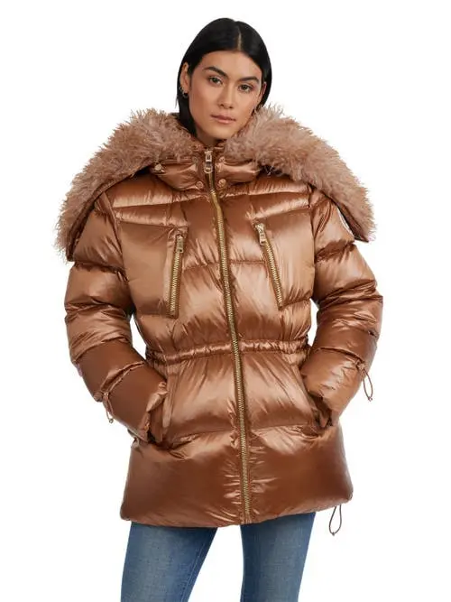 Pajar Electra Mid Puffer With Detachable Shearling Lined Split Hood - Copper
