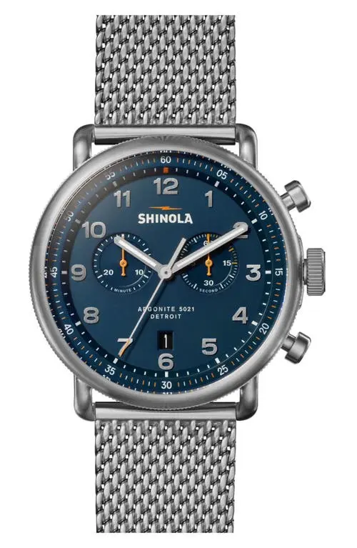 Shinola Canfield Chronograph Mesh Strap Watch - Blue