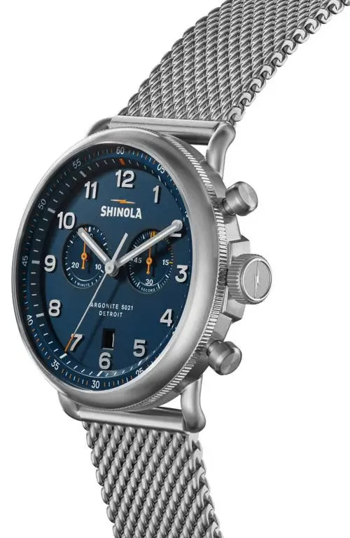Shinola Canfield Chronograph Mesh Strap Watch - Blue