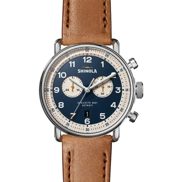 Shinola Canfield Chronograph Leather Strap Watch - Blue