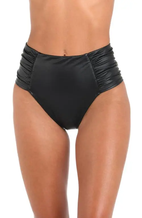 L'Agence Vanessa Luxe Faux Leather High-waist Bikini Bottom - Black