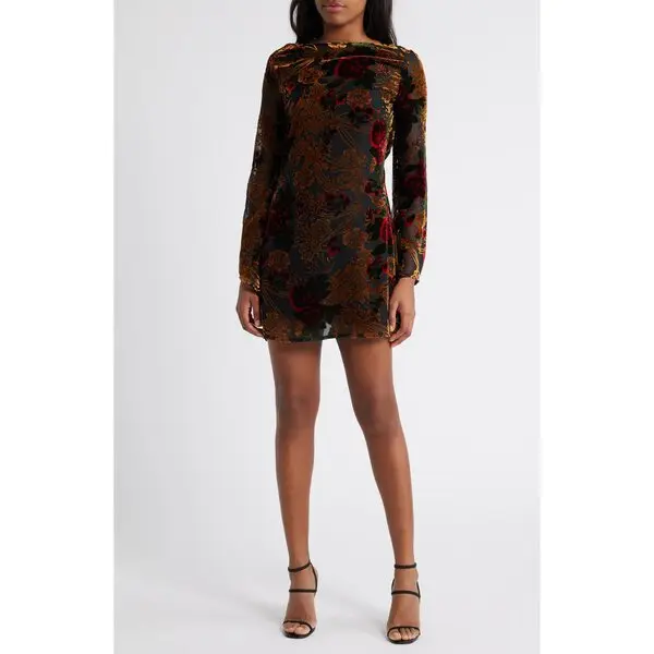 Rare London Burnout Long Sleeve Minidress In Brown/Red - 50% Off |  Editorialist