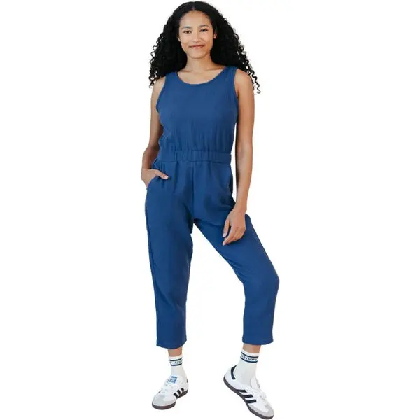 POPLINEN Organic Cotton Gauze Jumpsuit - Deep Sea