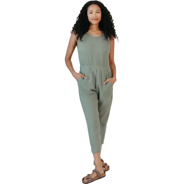 POPLINEN Organic Cotton Gauze Jumpsuit - Seagrass