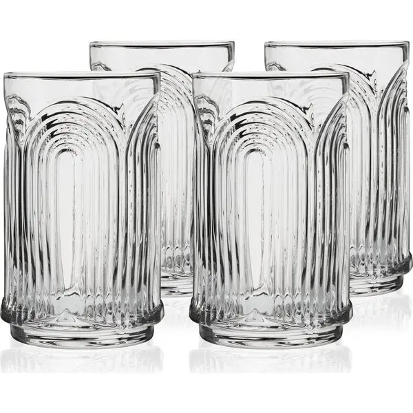 VISKI Deco Beau Crystal Highball Glasses Set Of 4 - Clear