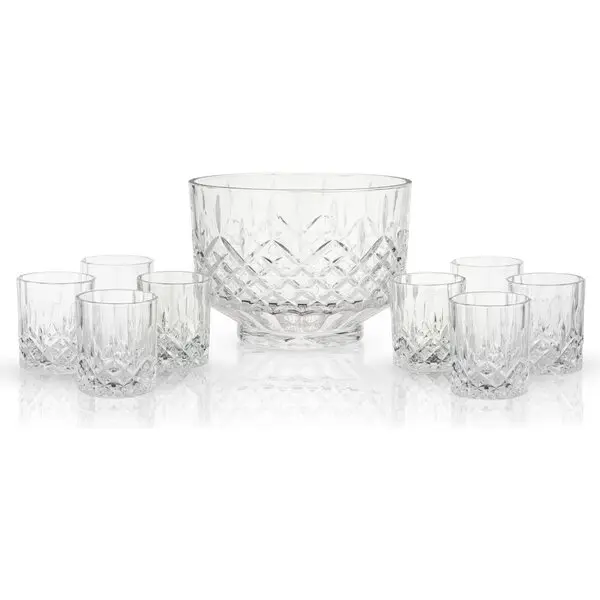 VISKI Admiral Crystal 9-piece Punch Bowl & Tumbler Set - Clear