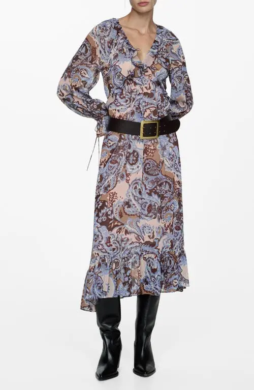 Mango Paisley Ruffle Maxi Dress In Blue - 69% Off | Editorialist