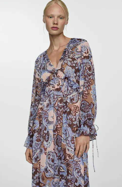 mango ruffle flowy dress Leopard-print ruffle dress with opening - Women