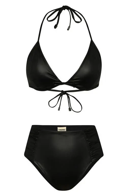 L'Agence Annabelle Luxe Faux Leather Bikini Top