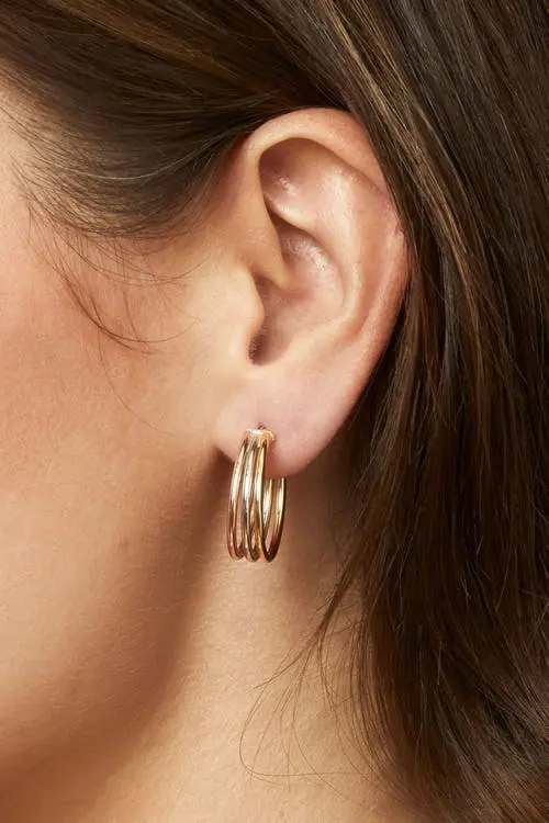 ORADINA 10k Gold Trifecta Hoop Earrings
