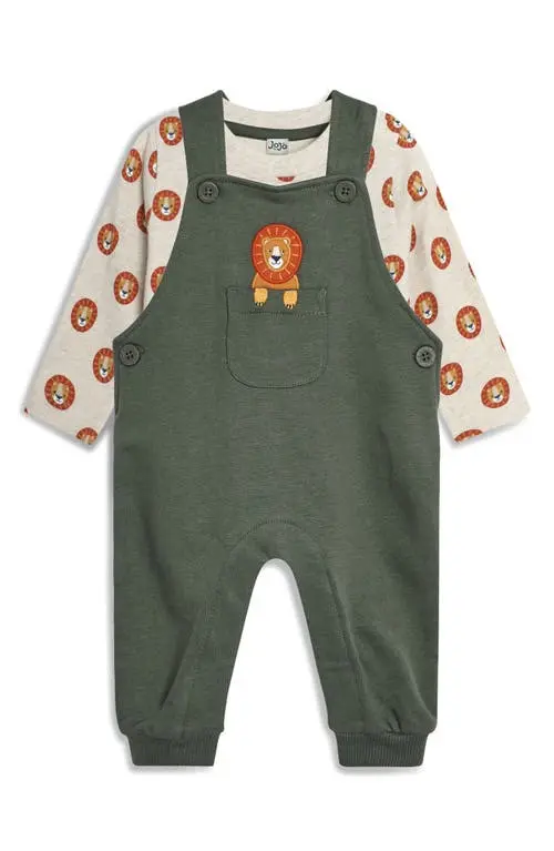 JOJO MAMAN BEBE Long Sleeve Lion Print T-shirt And Appliqué Overalls Set - Khaki