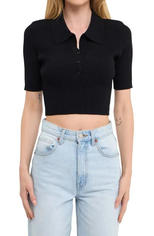GREY LAB Rib Crop Polo Shirt - Black