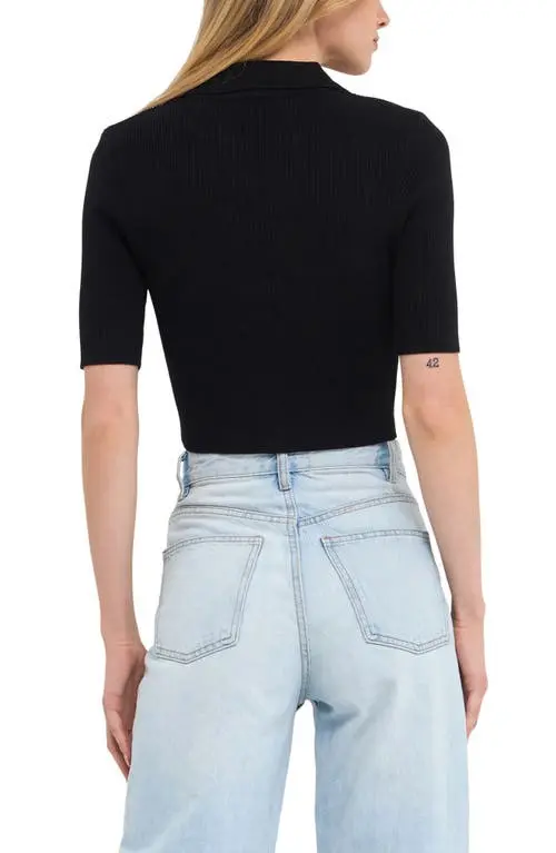 GREY LAB Rib Crop Polo Shirt - Black