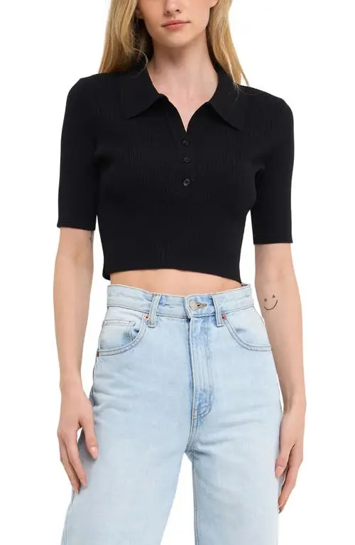 GREY LAB Rib Crop Polo Shirt - Black