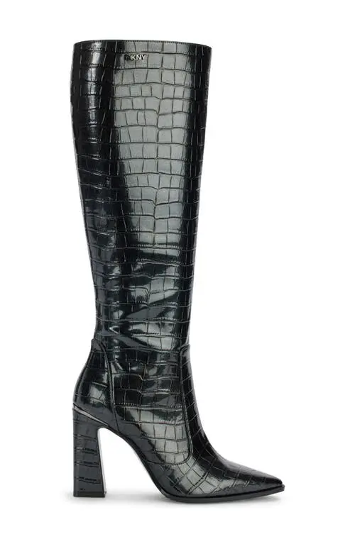Dkny Shamira Croc Embossed Knee High Boots