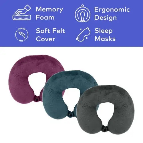 PURSONIC 3 Memory Foam Pillows With Sleep Masks By - Multicolor